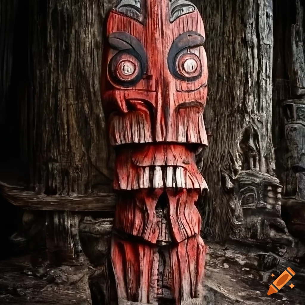 Rustic wooden totem inspired by H. R. Giger's alien creature, painted ...
