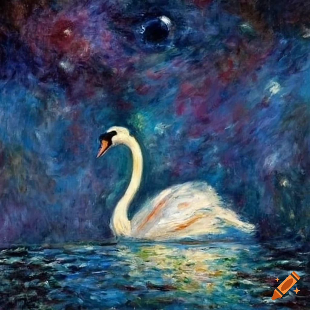 Claude Monet painting of a swan in space on Craiyon