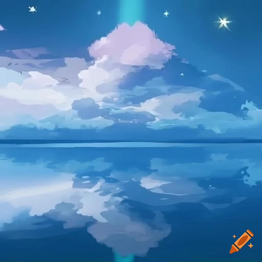 Serene anime landscape with celestial pillars and star-filled cosmos ...
