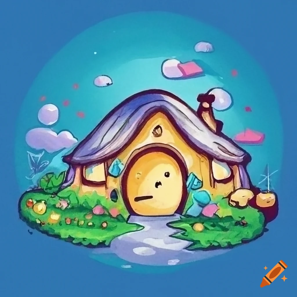 Kawaii hobbit house illustration on Craiyon