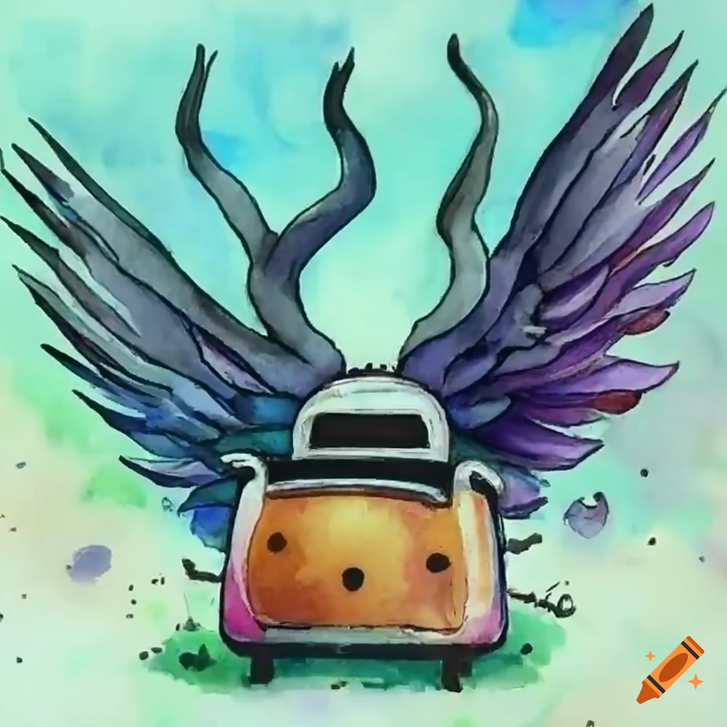 Toaster with a terrifying biblically accurate angel design on Craiyon