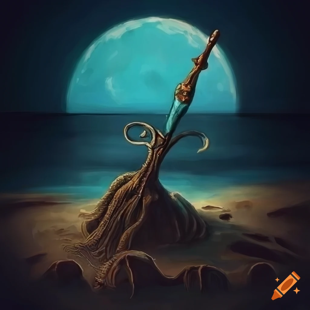 Lovecraft-inspired new england beach shoreline with a ritual dagger ...