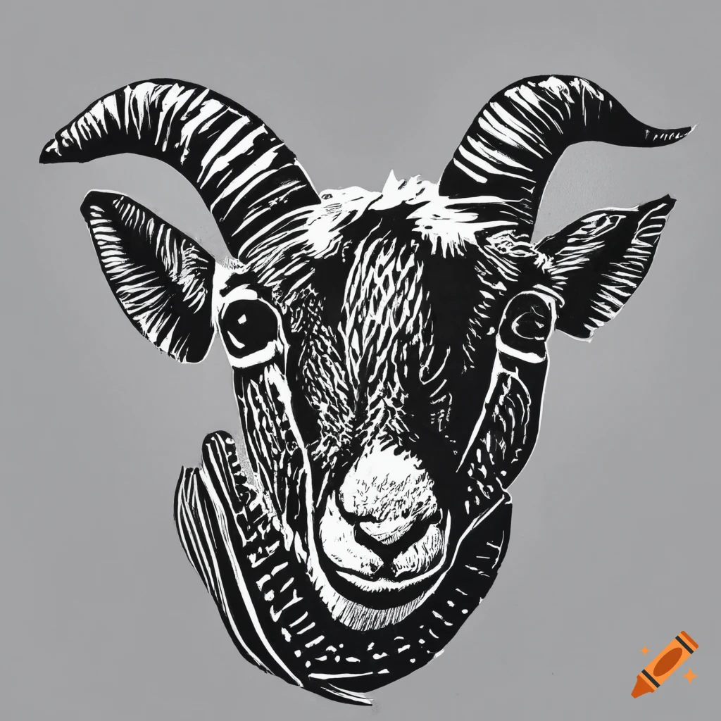 Goat wearing a knit sweater in a linocut illustration on Craiyon