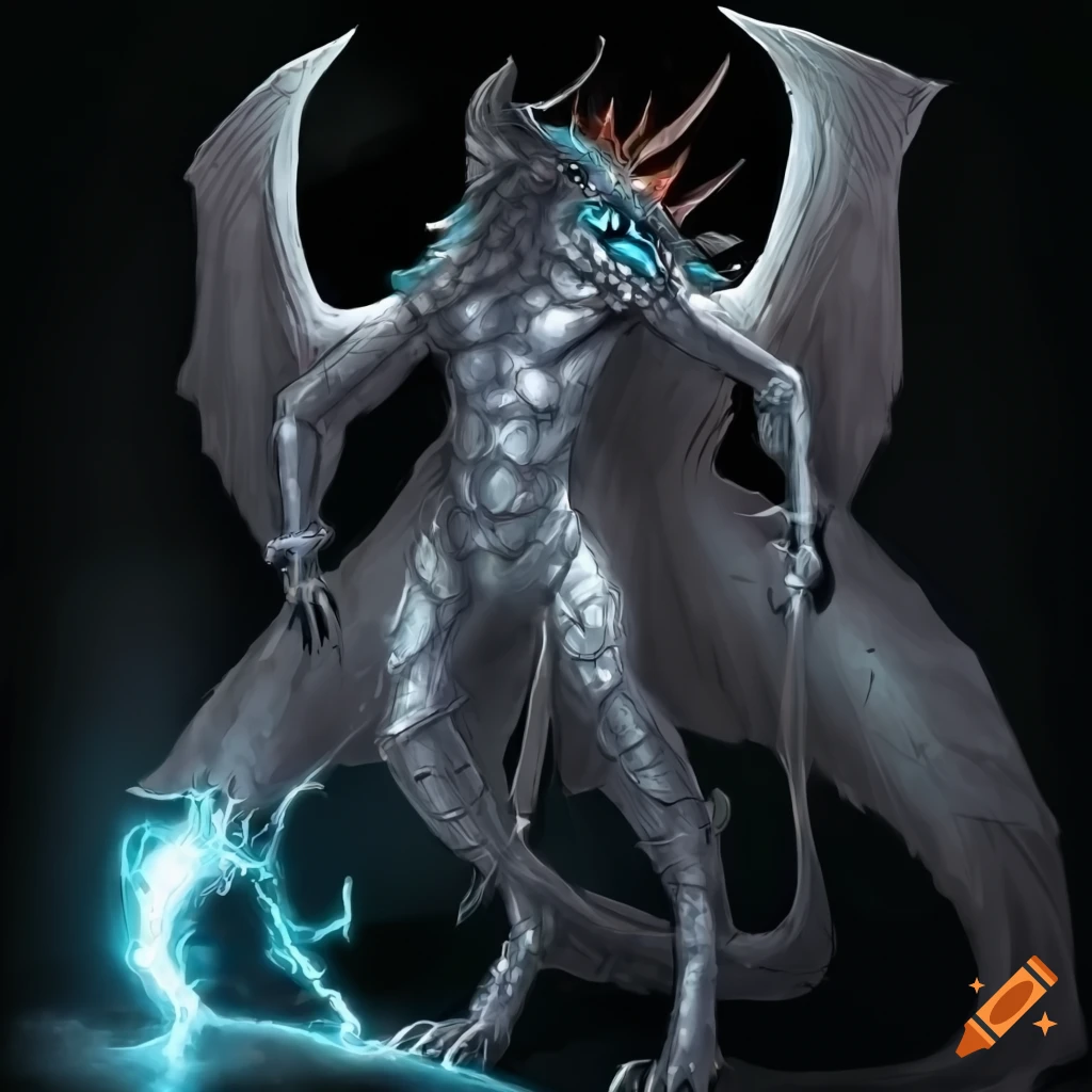 Silver lightning drakeling with silver scales in fantasy art on Craiyon