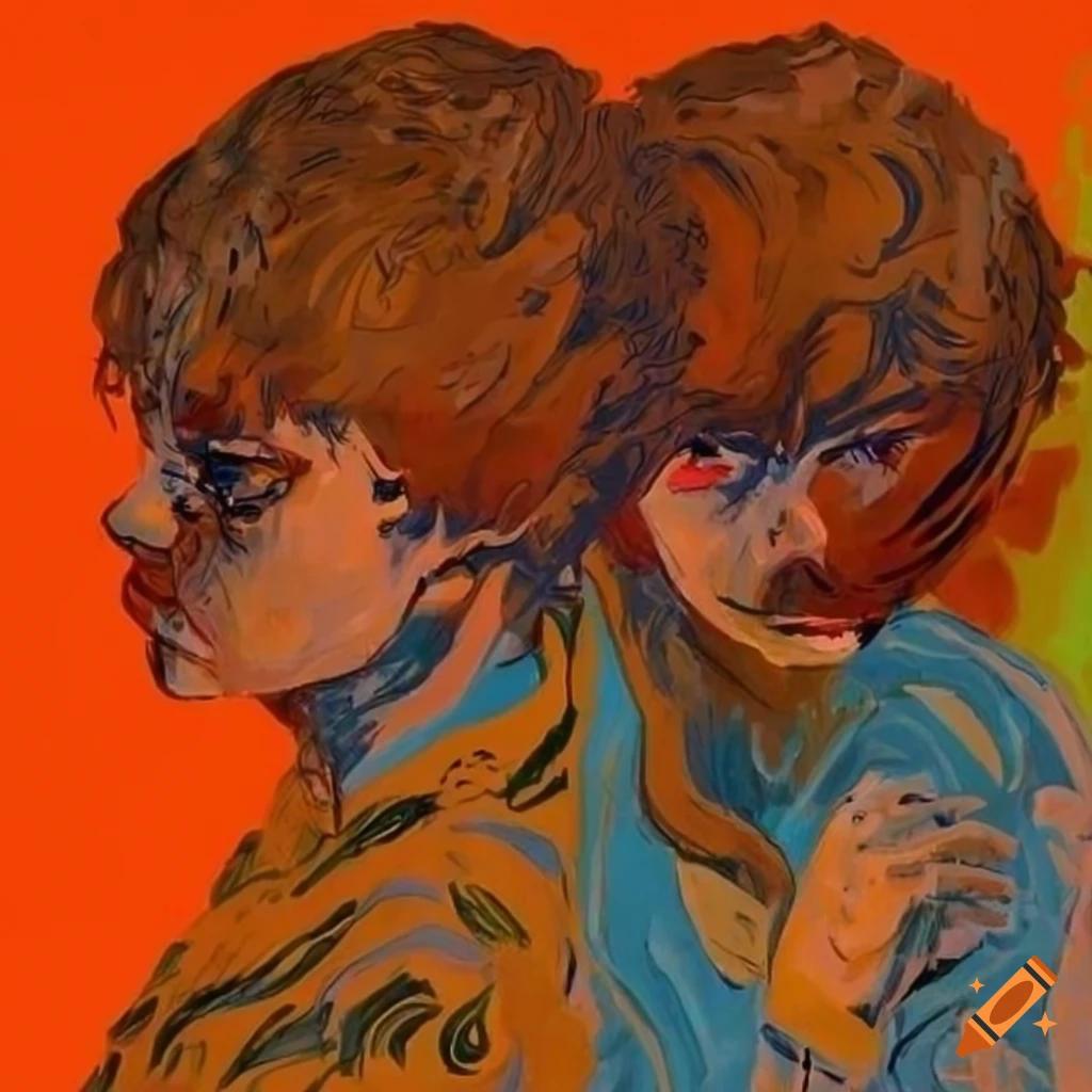 Minimalistic portrait of twin boys with abstract oil paint art style on ...