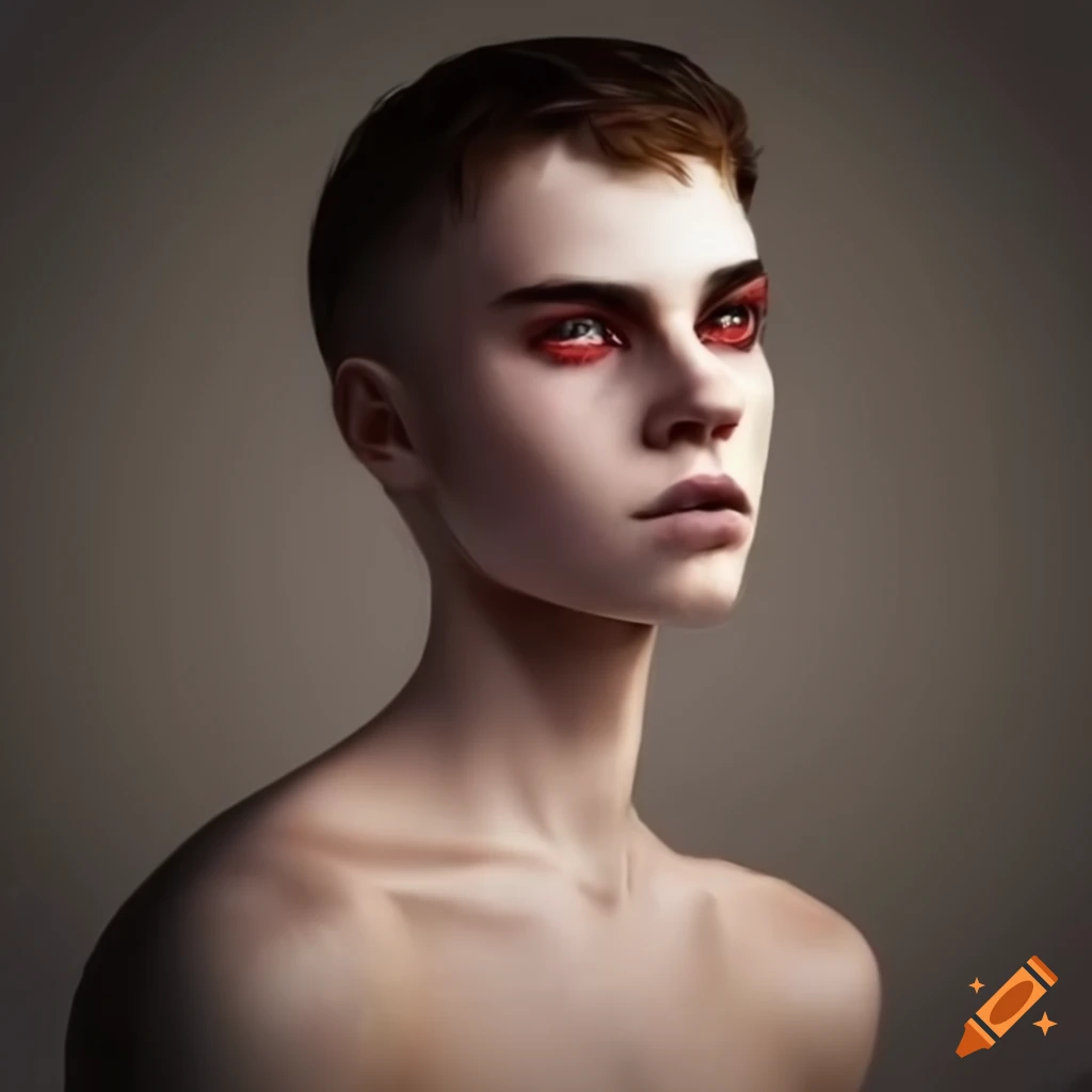Mysterious male figure with thick eyebrows and red glowing eyes in ...