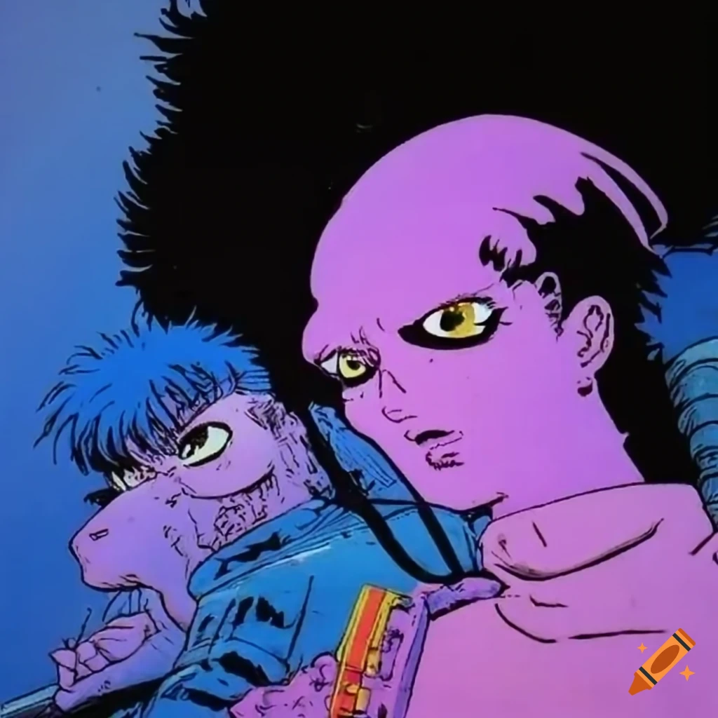 Space grape monster from 80s japanese anime in a sci-fi vintage setting ...