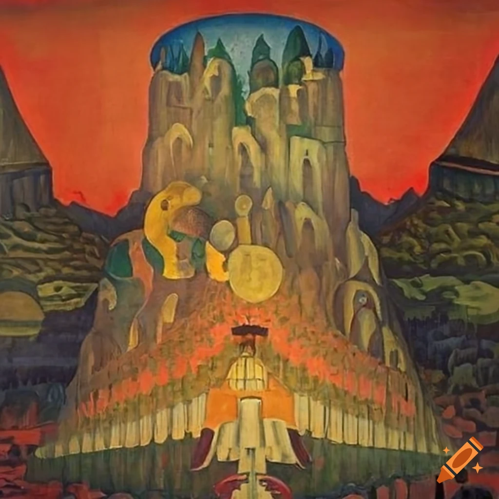 Futuristic Soviet propaganda poster with avian forest scene blending ...