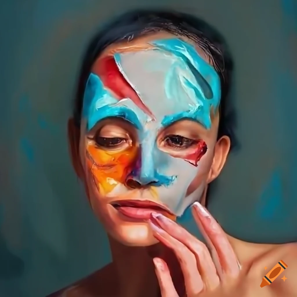 Hands opening a mask package and applying a sheet mask with pomegranate ...