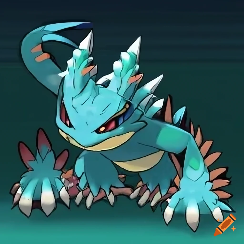 Toxiglace, a menacing lizard pokémon with ice-like scales and a long ...