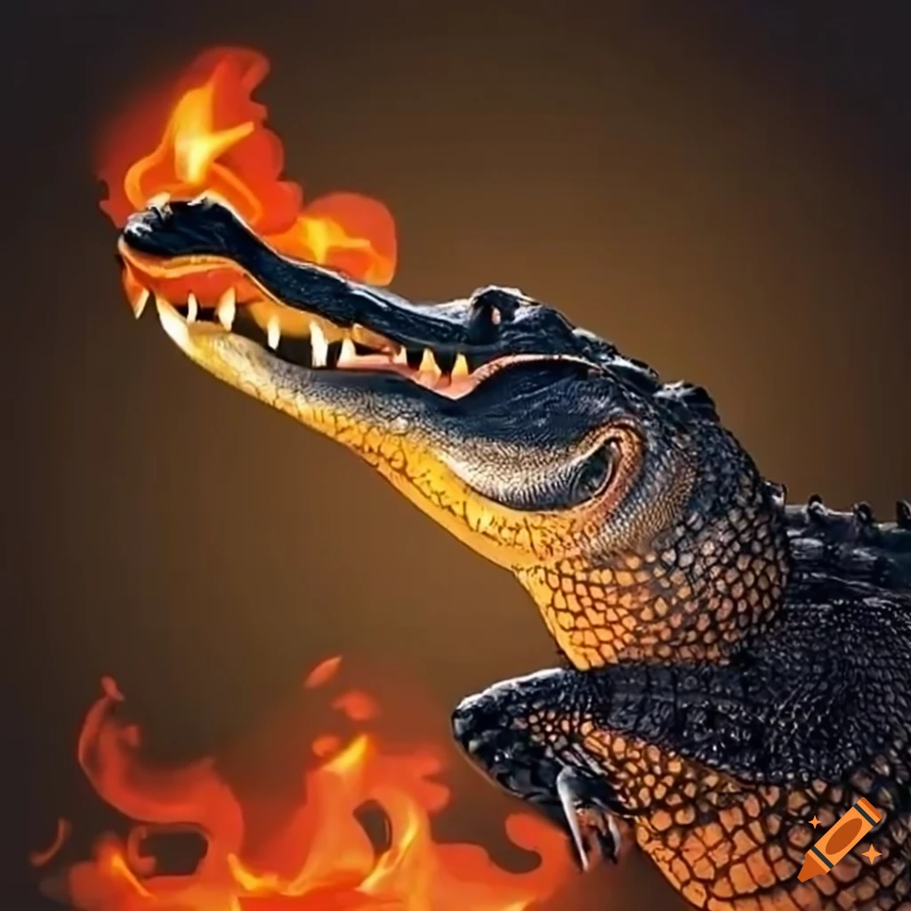Fire-breathing alligator in a swamp on Craiyon