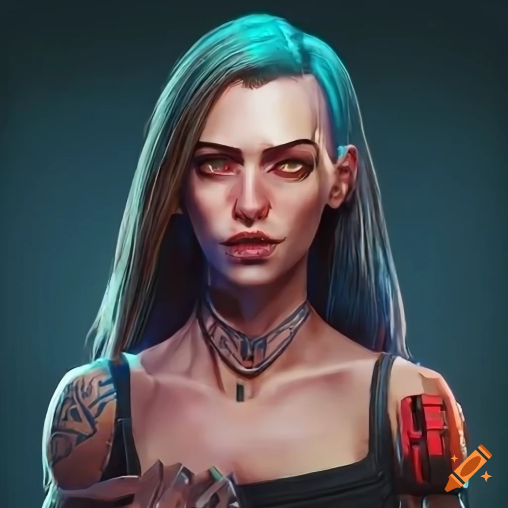 Portrait of a woman as a cyberpunk netrunner in Cyberpunk 2077 style on ...