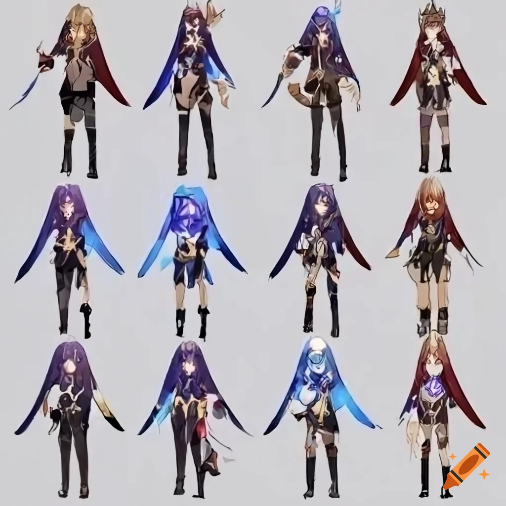 Character design sheet for Genshin Impact game on Craiyon