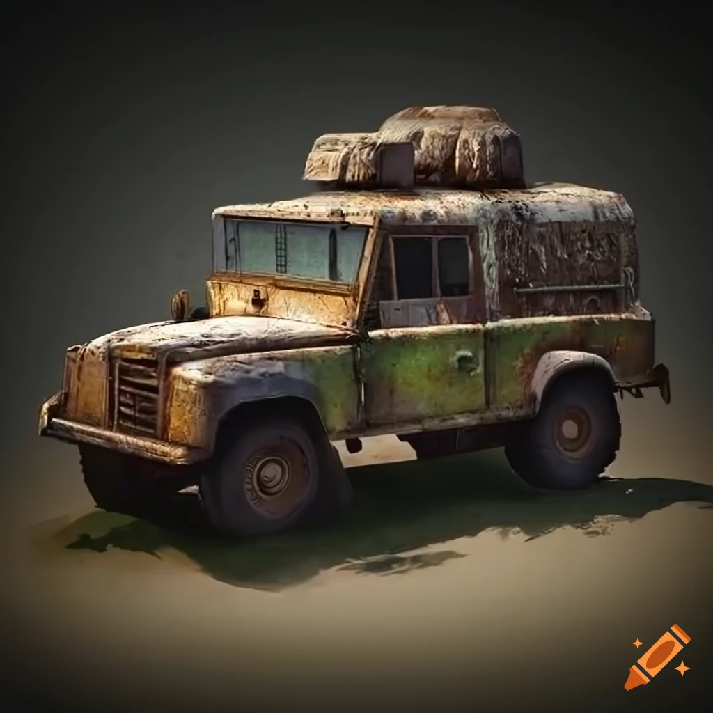 Hyper-realistic land rover lightweight in post-apocalyptic landscape ...