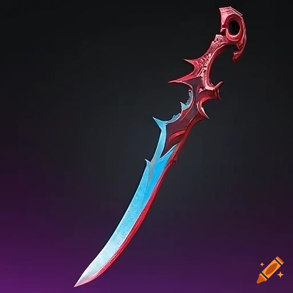 Legendary curved sword with a red design in a mythical theme on Craiyon