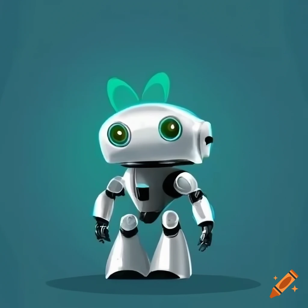 Cute futuristic robot insurance company mascot with green eyes holding ...