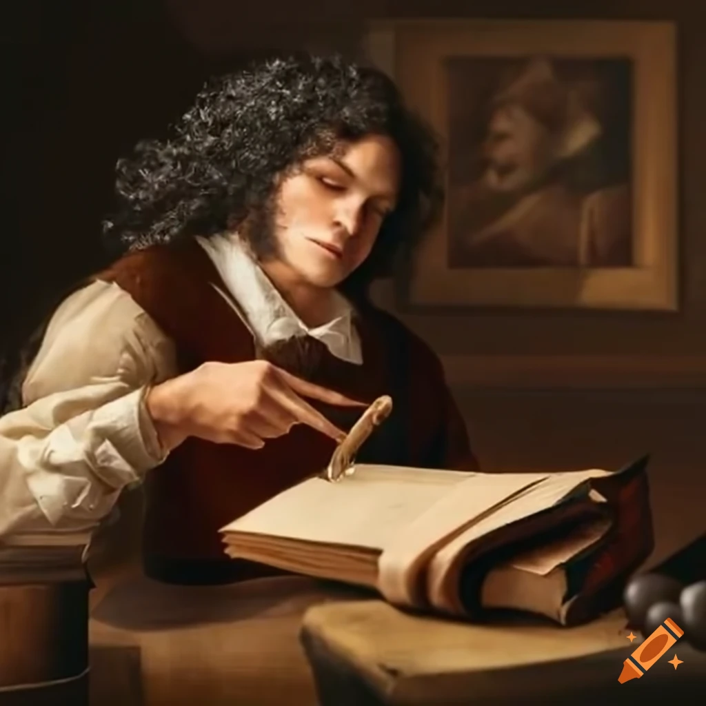 Alchemist's apprentice with black hair studying his mentor's books on ...