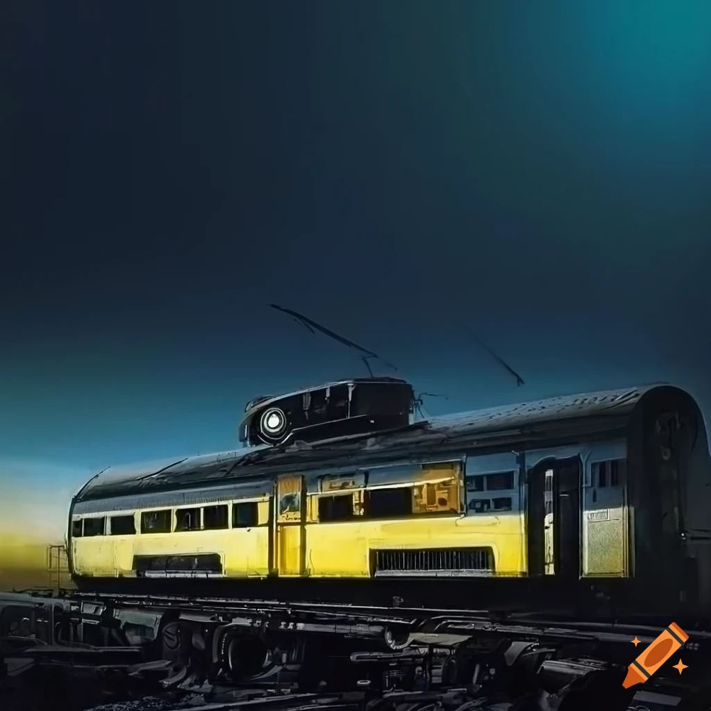 French comic-inspired post-apocalyptic living train art with retro ...