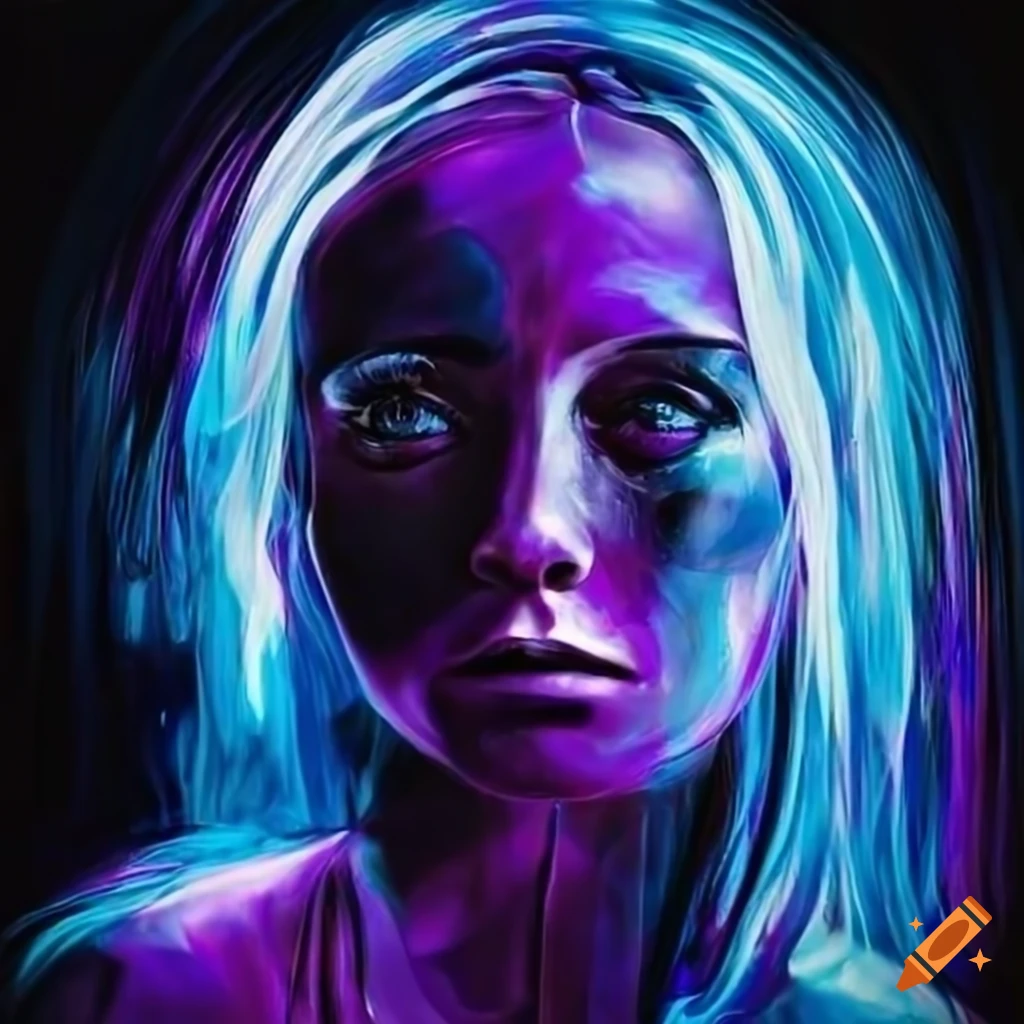 Abstract portrait of a beautiful woman in purple, black, blue, and ...