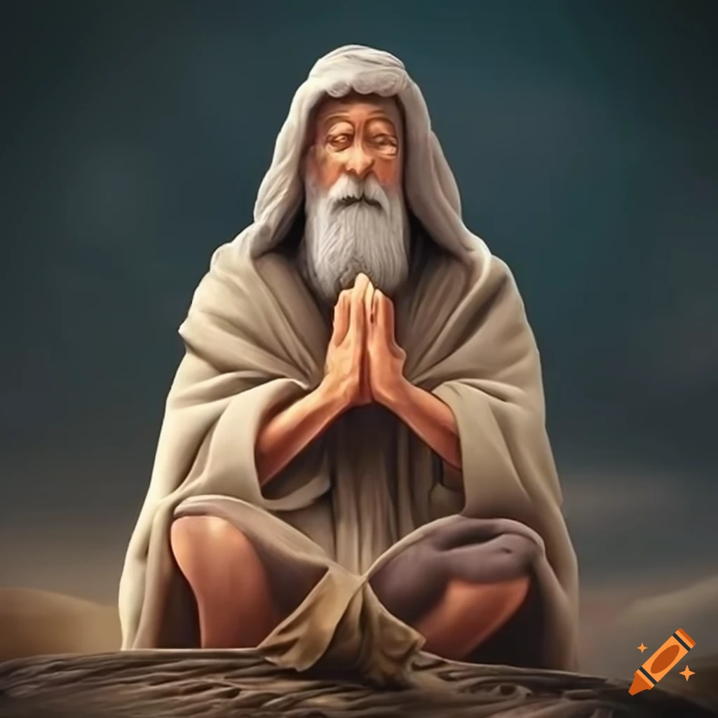 Noah character from the bible in a prayer pose on Craiyon