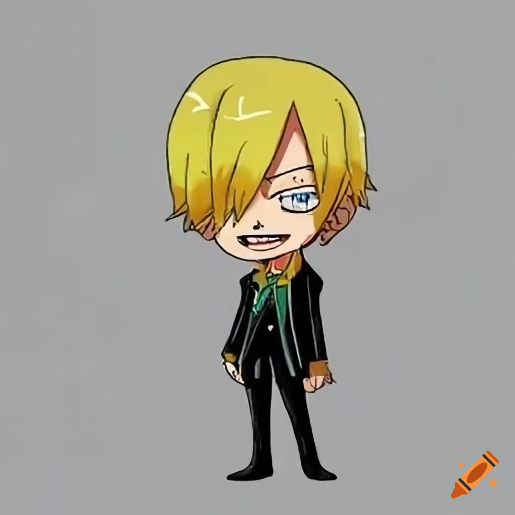 Chibi version of Sanji from One Piece in a full body frontal pose on ...