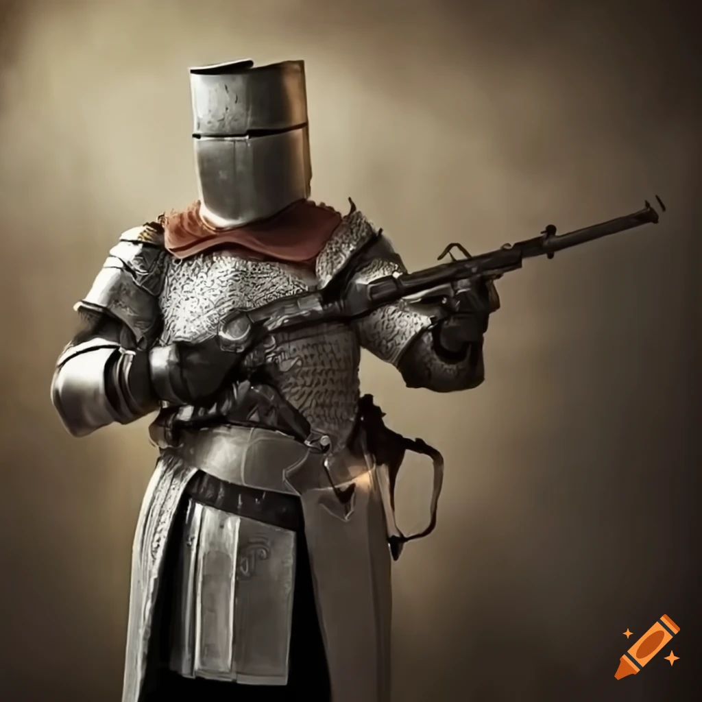 Knight holding a gun on Craiyon