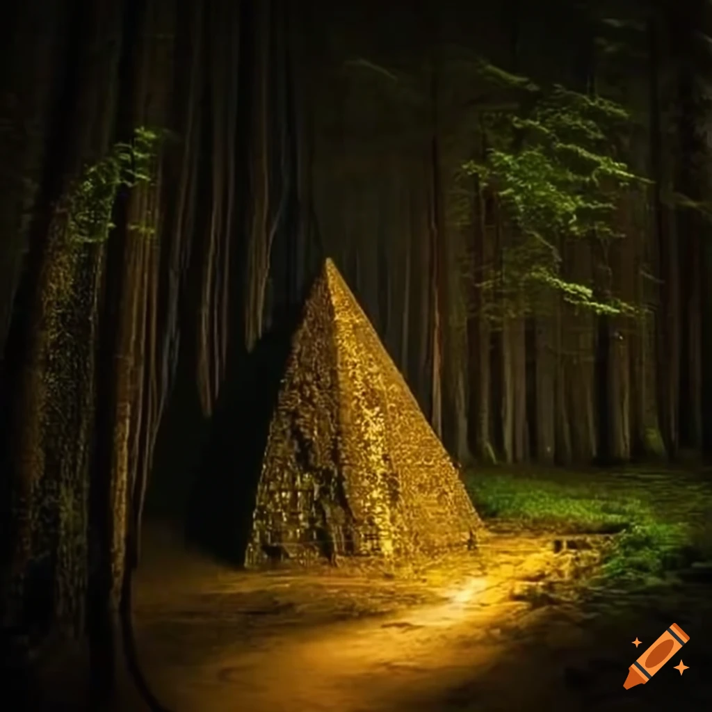 Underground pyramid with epic lightflare surrounded by a forest at ...