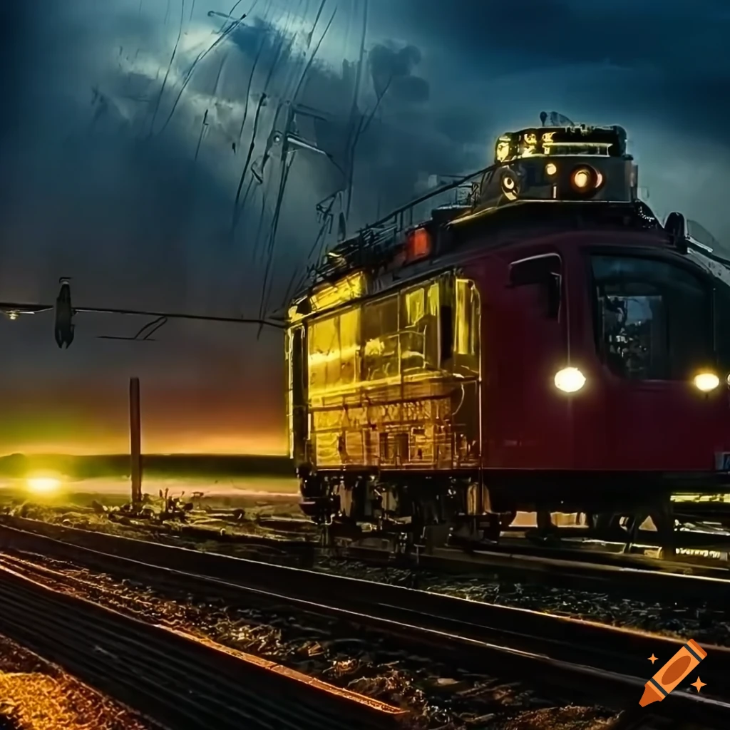 French comic-inspired post-apocalyptic living train art with retro ...