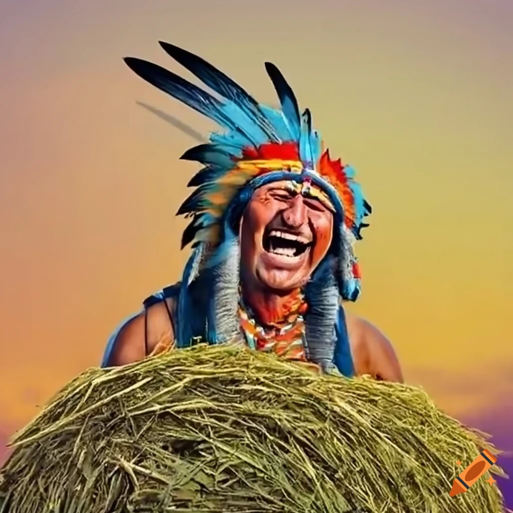 Indian chief and farmer laughing joyfully together on Craiyon