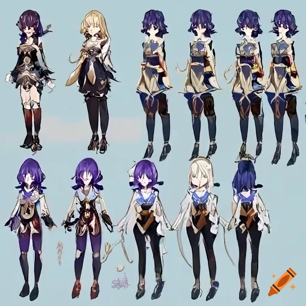 Genshin impact character design sheet on Craiyon
