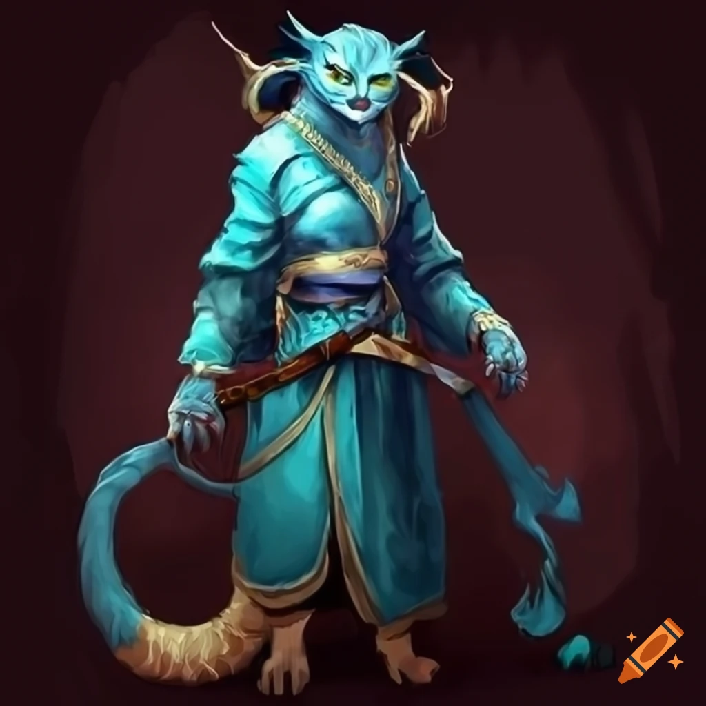 Teal-cobalt were-cat lynx tabaxi xianxia monk with armor and demon ...