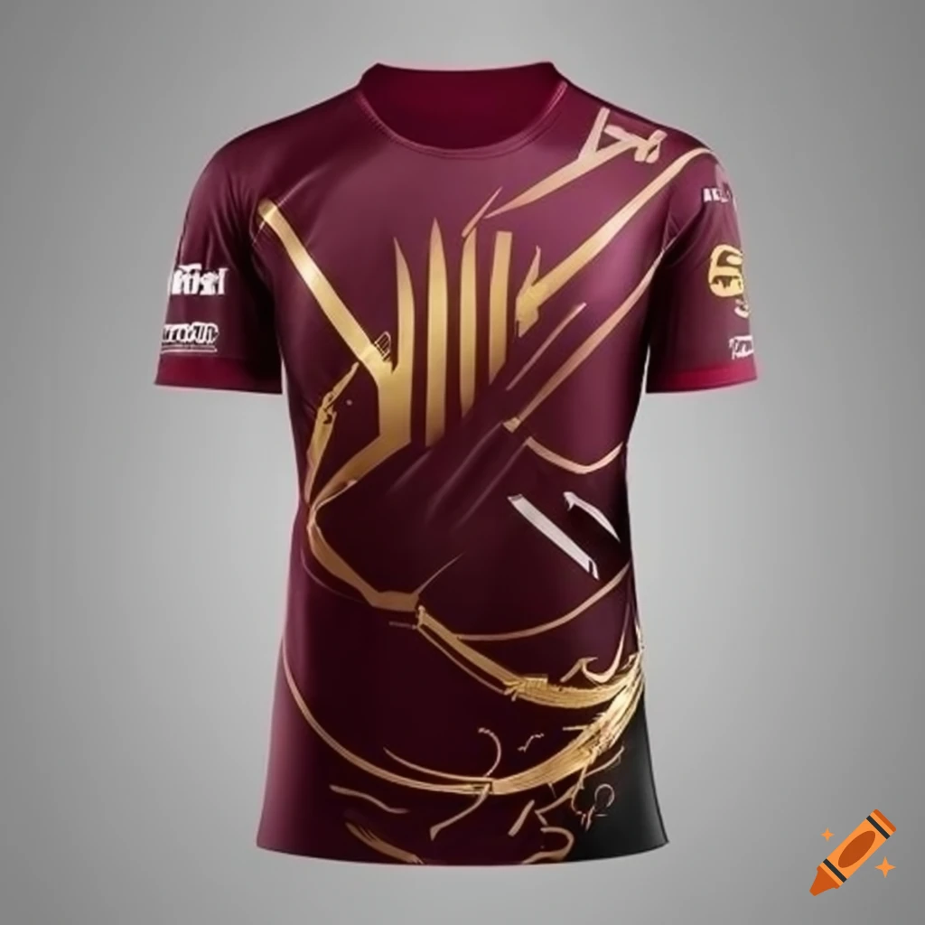 League of Legends esports jersey in maroon and gold with a Maverick on ...
