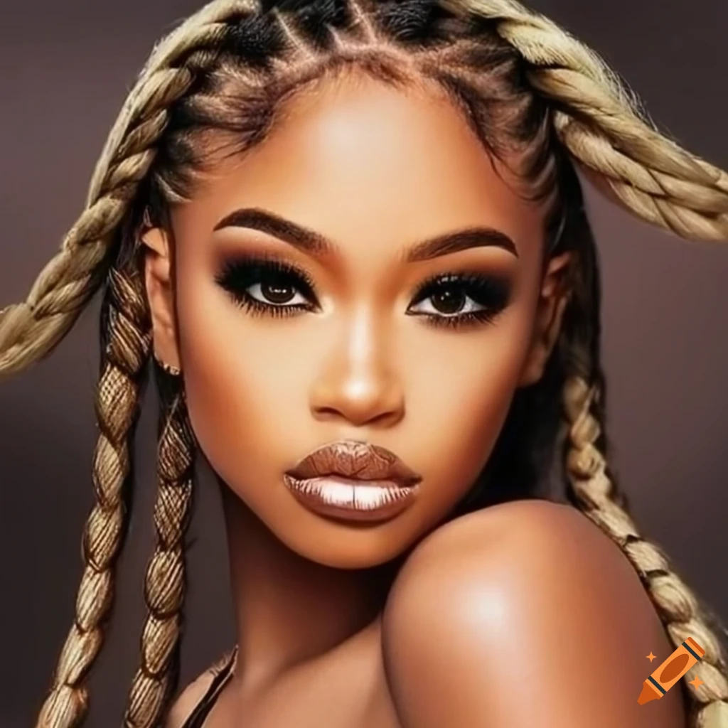 Blonde With Goddess Braids Hazel Eyes Mocha Skin Full Lips On Craiyon
