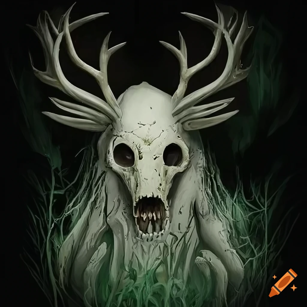 Undead white wendigo creature with deer skull-like head on Craiyon