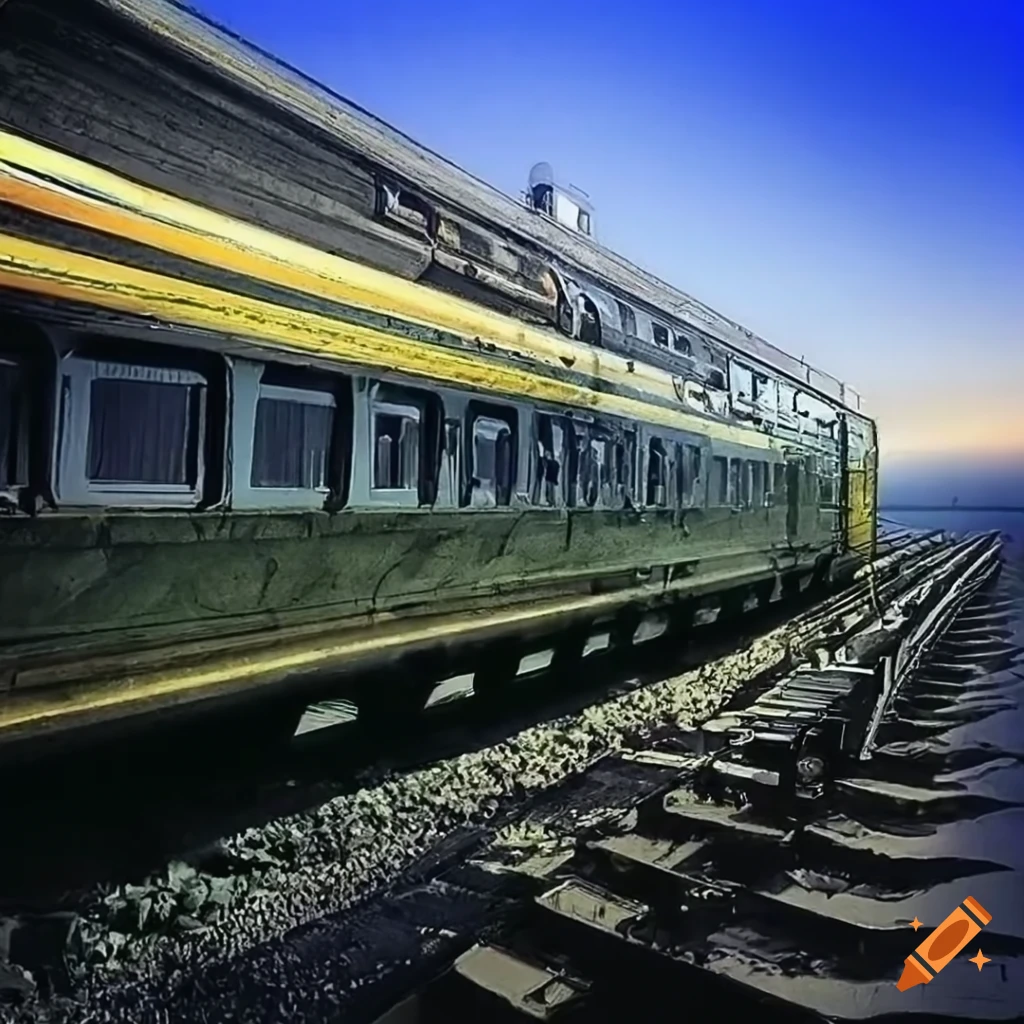 French comic-inspired post-apocalyptic living train art with retro ...