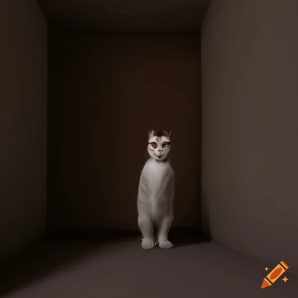 Cat in a liminal space in hyper-realistic 3d art on Craiyon