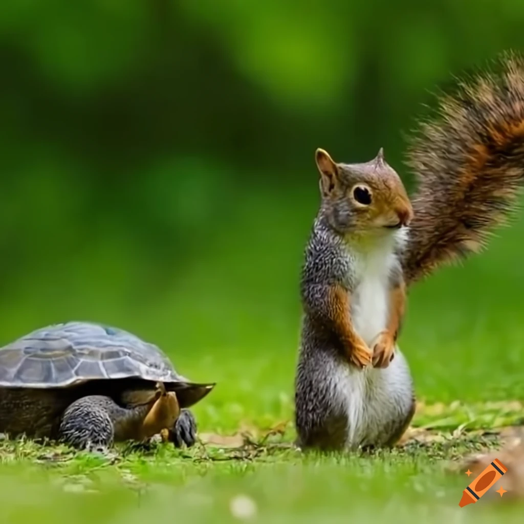Squirrel, swallow, and turtle with other forest animals on Craiyon