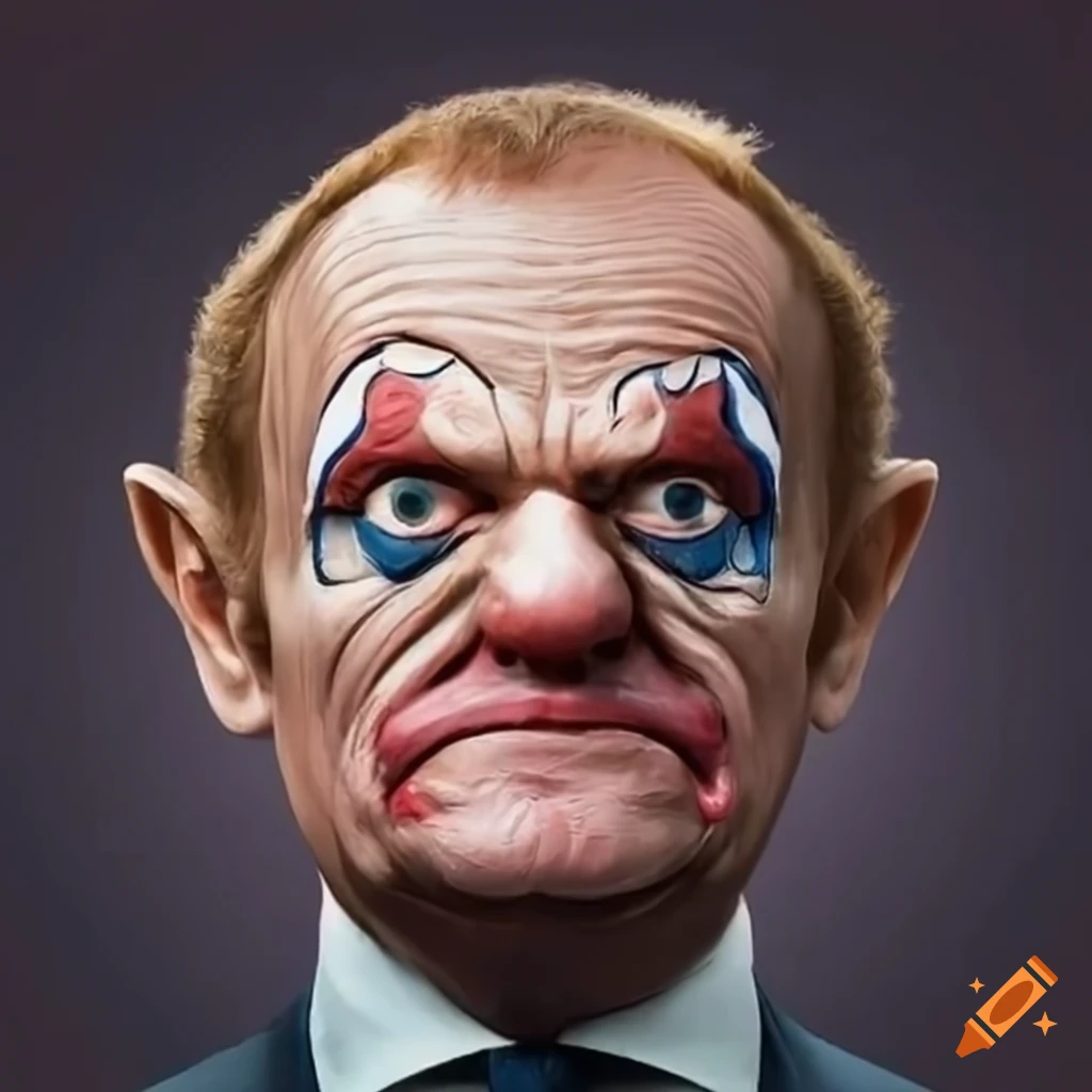 Clown with a ronald mcdonald-like appearance and donald tusk's face on ...