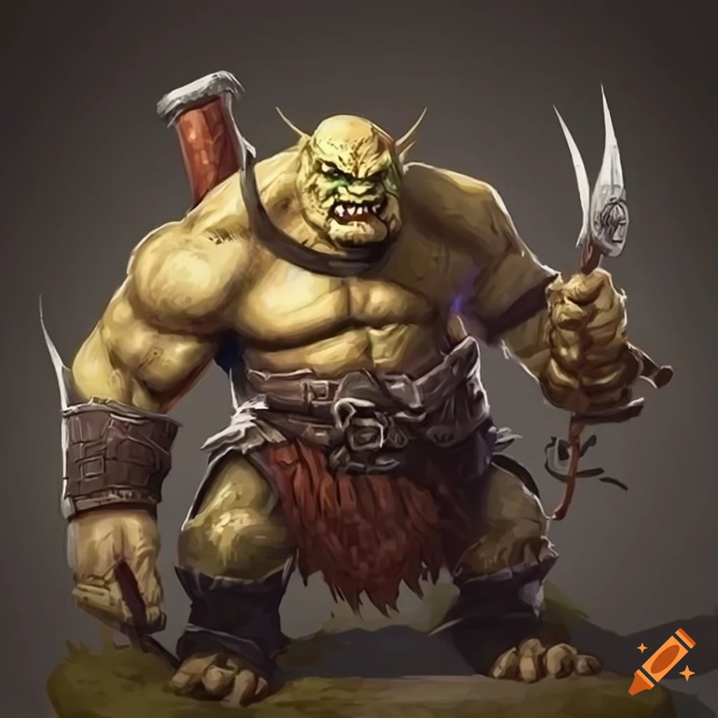 Ogre warrior using his immense strength in battle on Craiyon