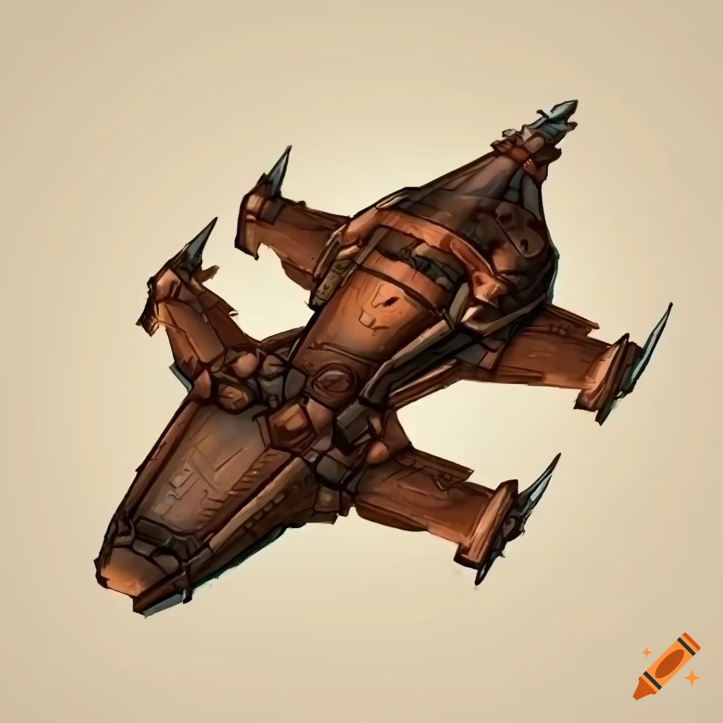 Bulky combat starship with art deco design inspired by fantasy dwarves ...