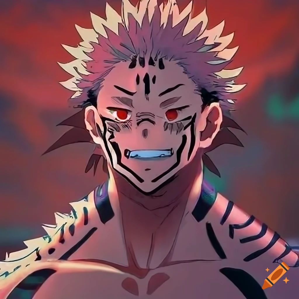 Art of ryomen sukuna from jujutsu kaisen with facial markings and red ...