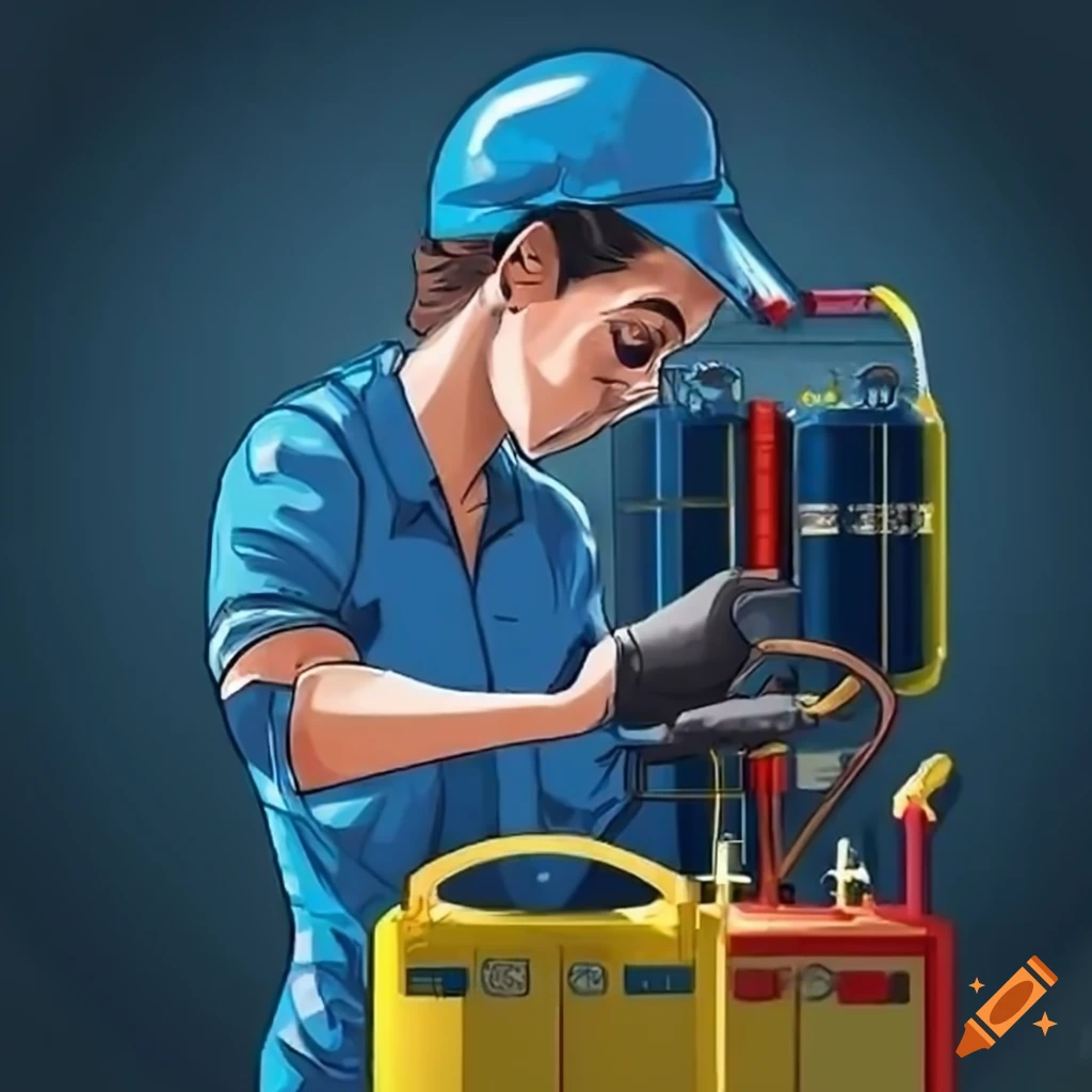 Technician demonstrating proper refrigerant handling on Craiyon