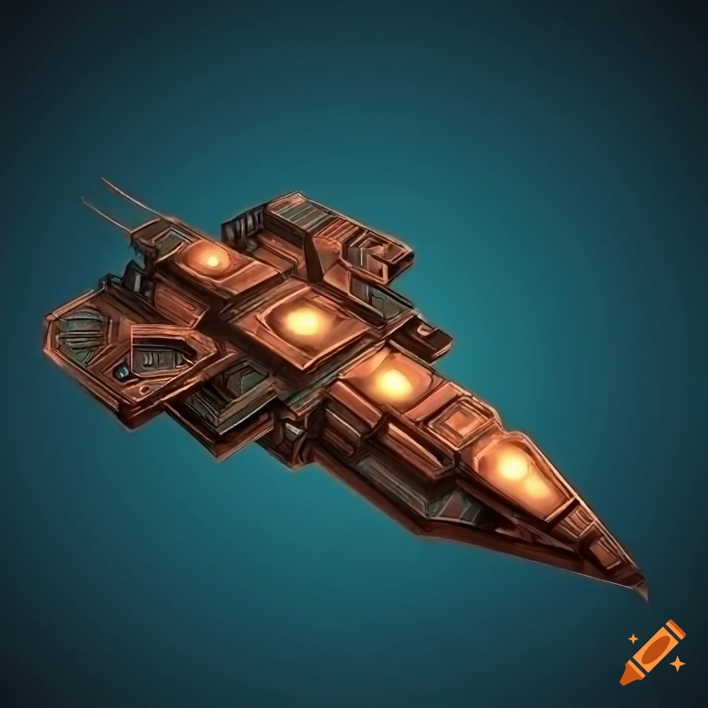 Top-down view of a video game spaceship with art deco design inspired ...