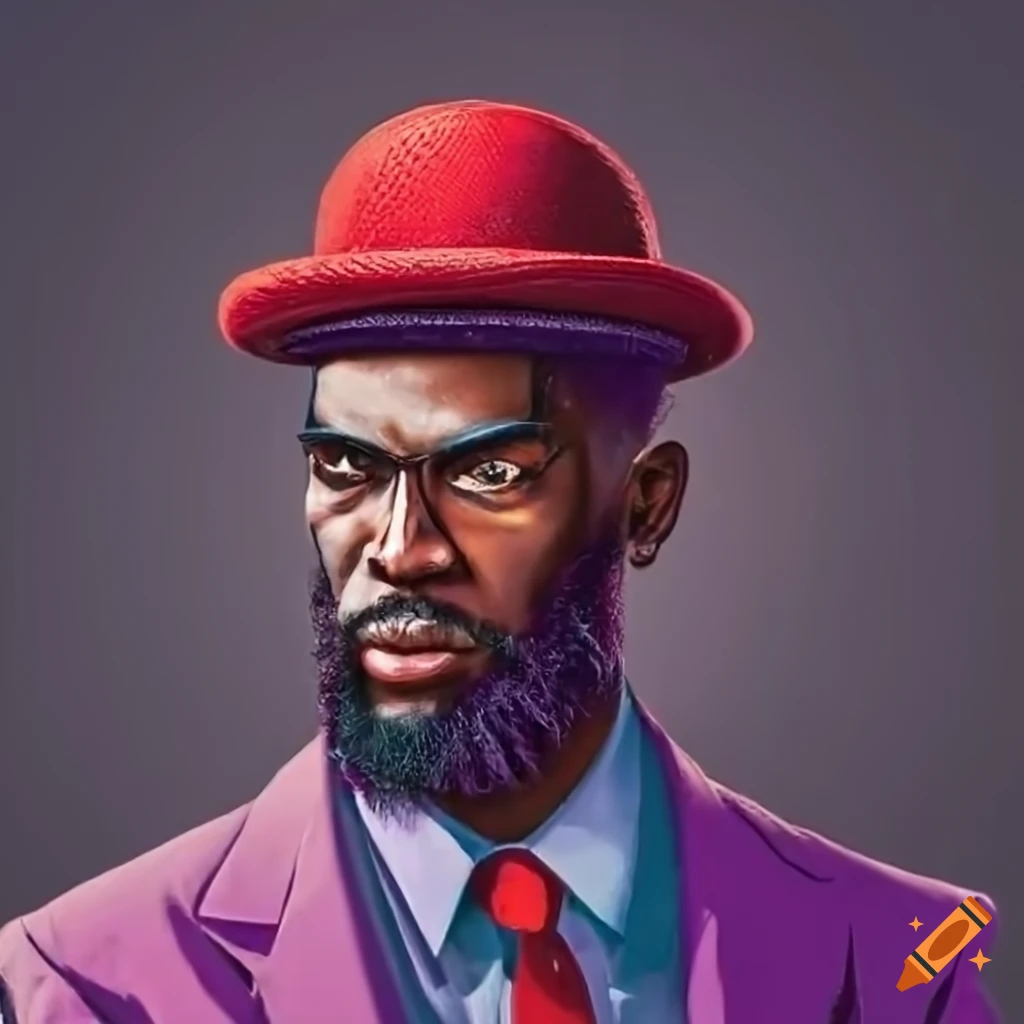 Stylish black man in red bowler hat, purple shirt, and pink pants with ...