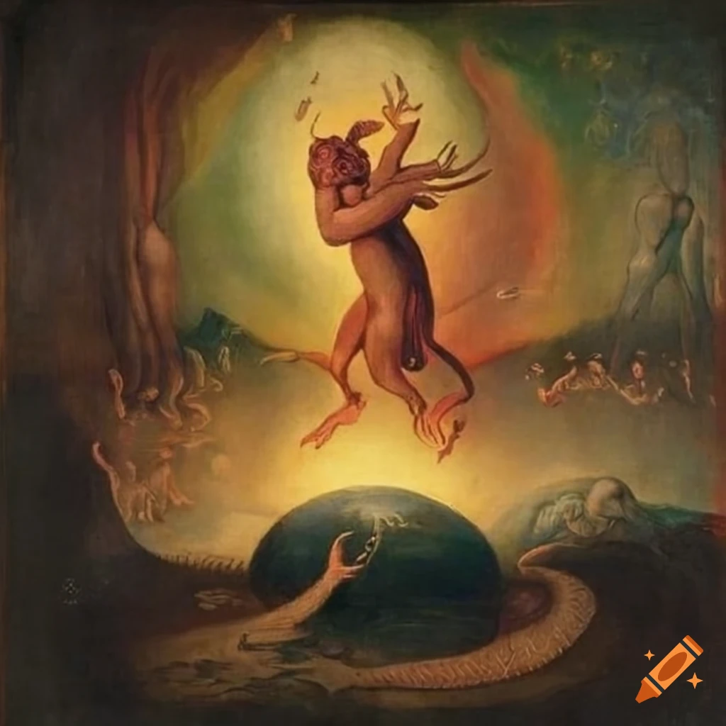 Mythical dragon engulfed in flames in william blake's artwork inspired ...