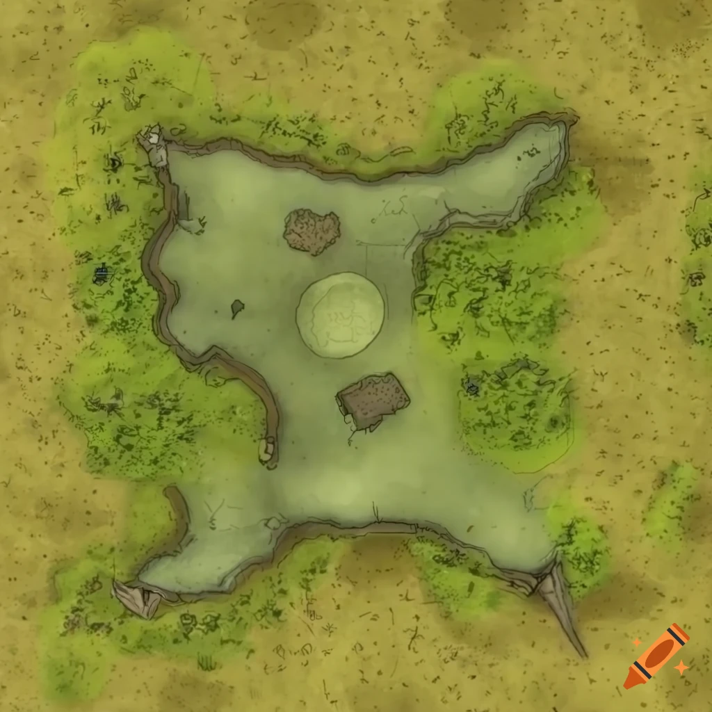Centaur camp battlemap on grassy plain from top down view on Craiyon