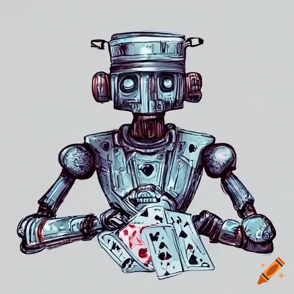 Robot playing poker holding playing cards on Craiyon