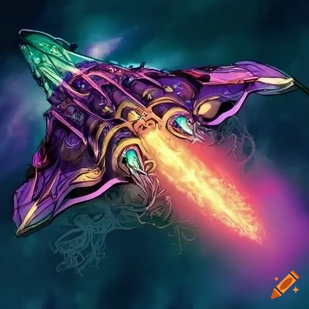 Sindarin elves inspired spaceship with sleek, flowing lines on Craiyon