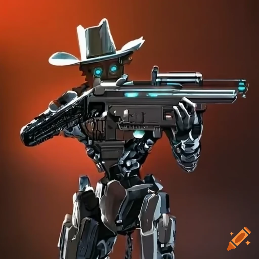 Robot cowboy firing a gun on Craiyon