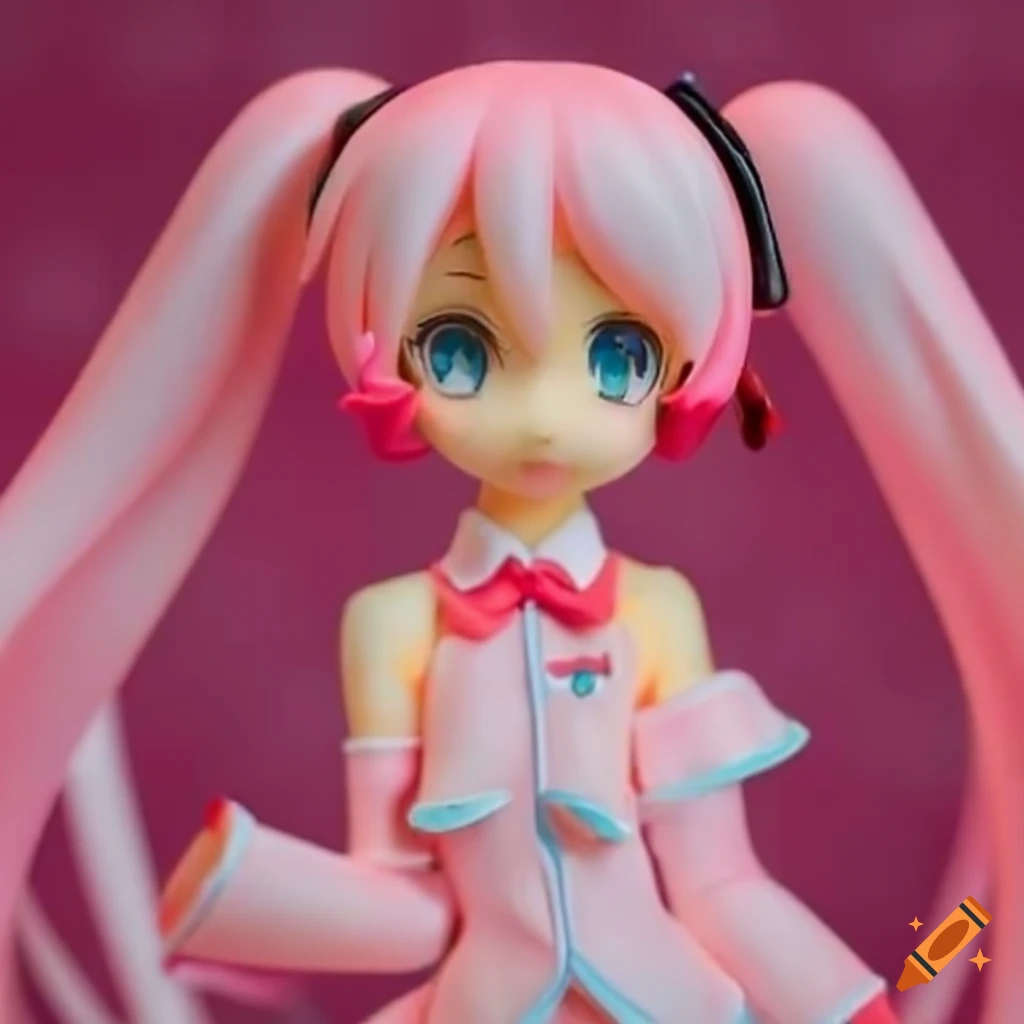 Close up pastel pink Miku figure in a Valentine's Day setting on Craiyon